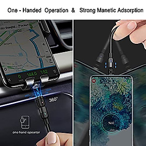 Melonboy 360°&180° Rotation Magnetic Charging Cable[6-Pack, 1.6ft/3.3ft/3.3ft/6.6ft/6.6ft/10ft], Magnetic Phone Charger, 3 in 1 Magnetic Cable Compatible with Micro USB, Type C - Black