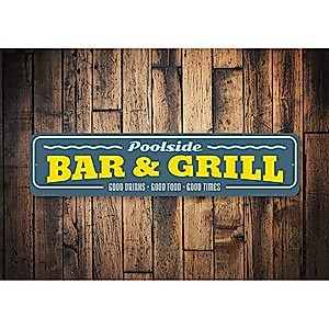 Poolside Bar & Grill, Decorative Backyard Sign, Garden Pool Sign - 9 x 36 inches
