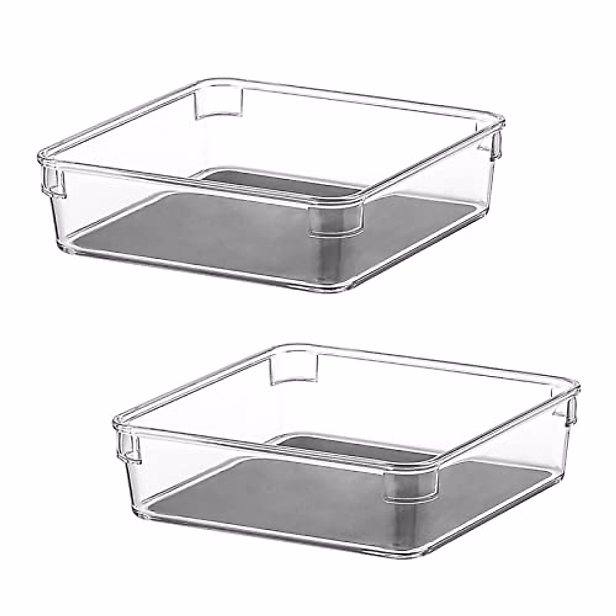 2Pcs Plastic Drawer Organizer 6.5 x 6.5 Inch Utensil Tray Non-Slip Lining and Rubber Feet for Organize Flatware or Makeup Storage
