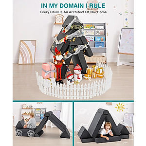 Kidirect Modular Kids Play Couch, K8 Imaginative Convertible Foam Play Couch for Kids and Toddlers, 350+ DIY Kid Couch for Playroom, Creative Toddler Play Couch Sofa, Child Sectional Sofa, Space Grey