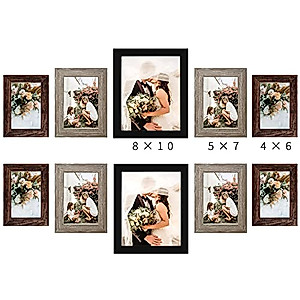 LUCKYLIFE Picture Frame Set 10-Pack, Gallery Wall Frame Collage with 8x10 5x7 4x6 Frames in 3 Different Finishes