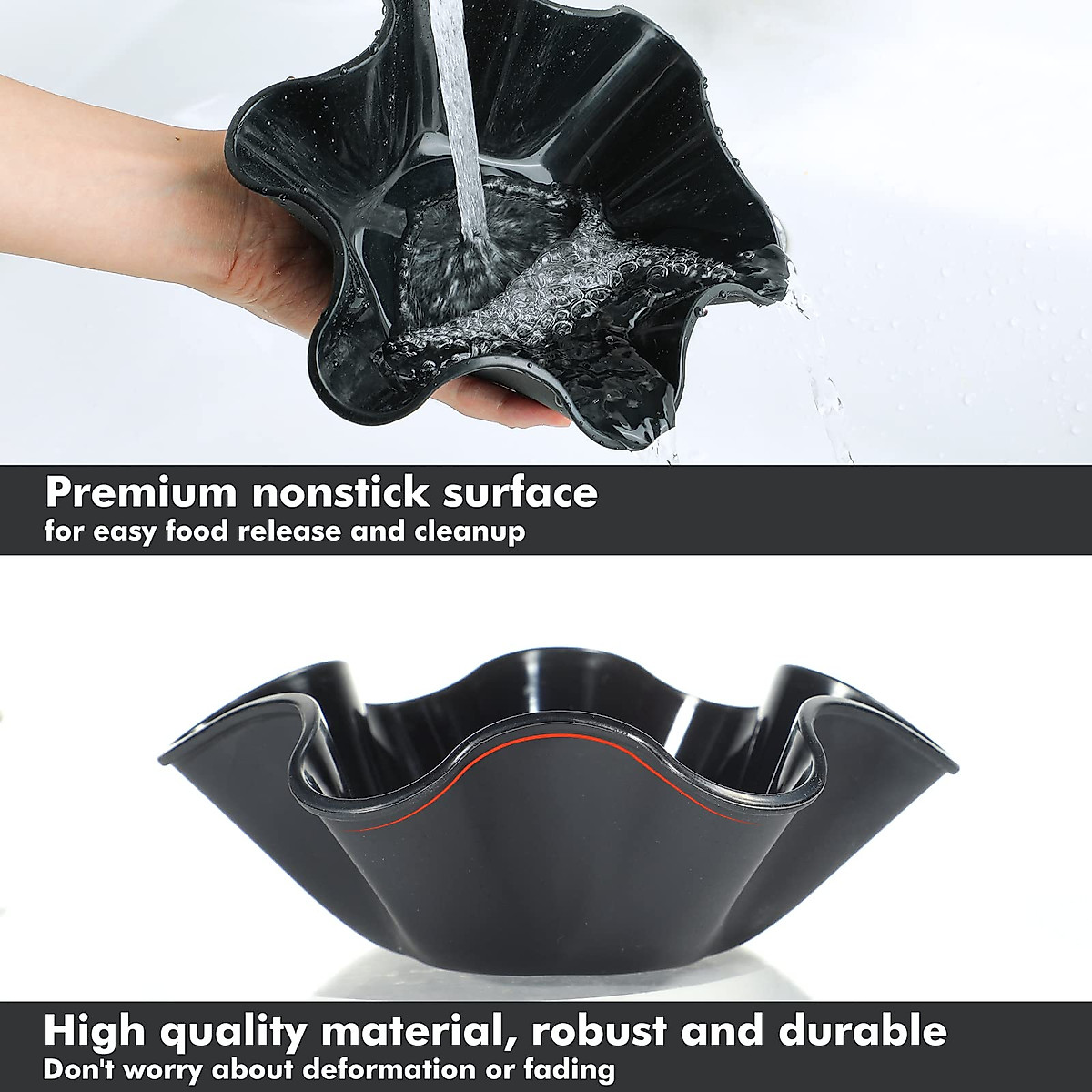 Koluti 3 Pack Tortilla Bowl Maker, Nonstick Silicone Taco Salad Shell Pan Baking Mold, Tostada Baker for Kitchen, Microwave & Dishwasher & Oven Safe, Black