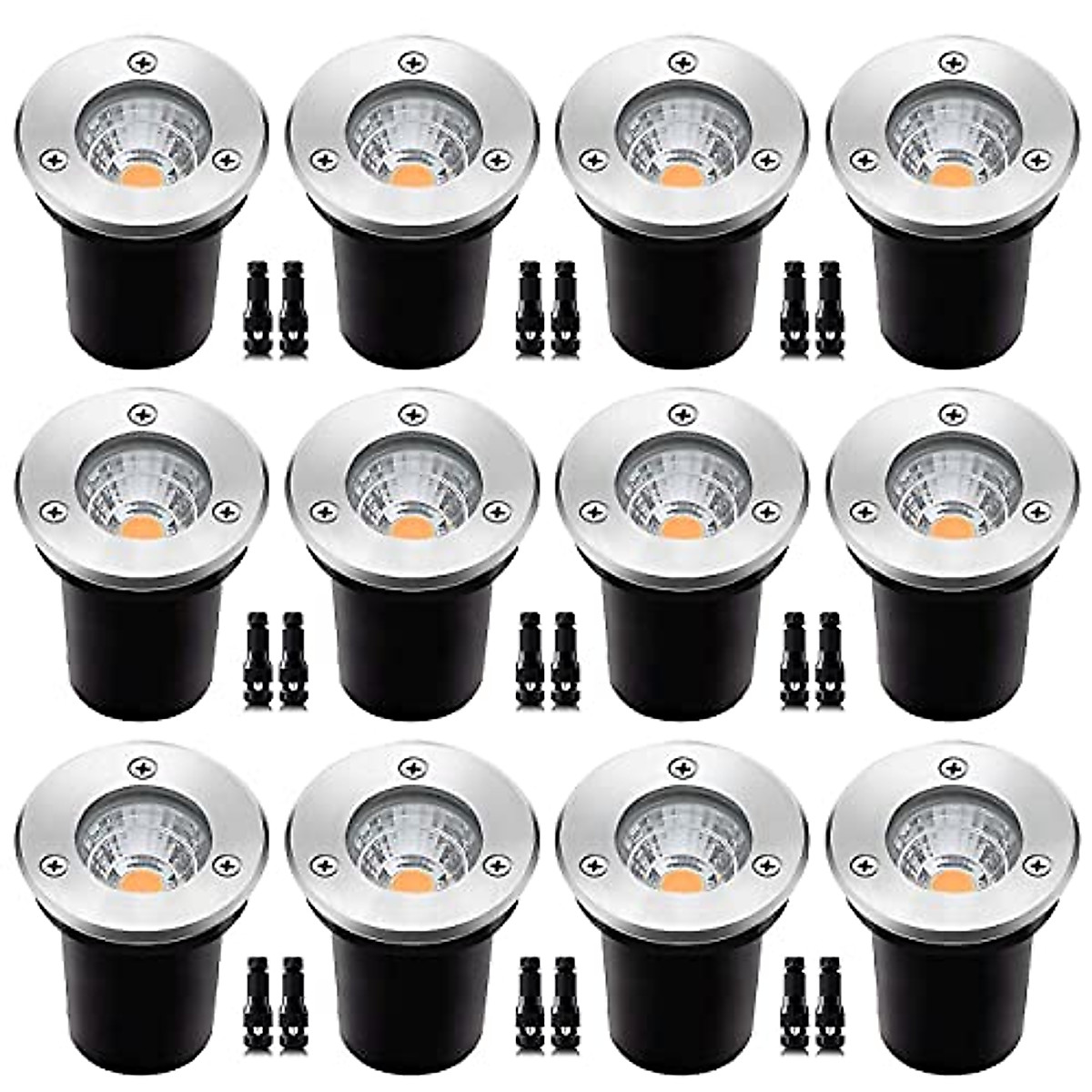 ELEGLO 12 Pack 3W Low Voltage Led Landscape Lights,12V/24V AC/DC Well Lights,IP67 Waterproof In Ground Light and Landscape Lighting for Garden,Yard, Driveway, Deck, Step Up Light(Warm White 12 Pack)