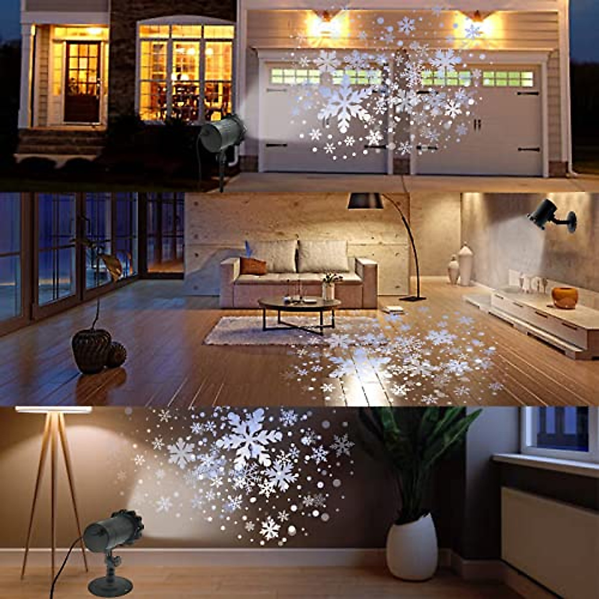 Queeon Snowflake Christmas Projector Lights, Indoor Outdoor Led Snowfall Projection, Waterproof LED Landscape Decorative Light for Xmas & Halloween Holiday Party, Garden & Home Decorations
