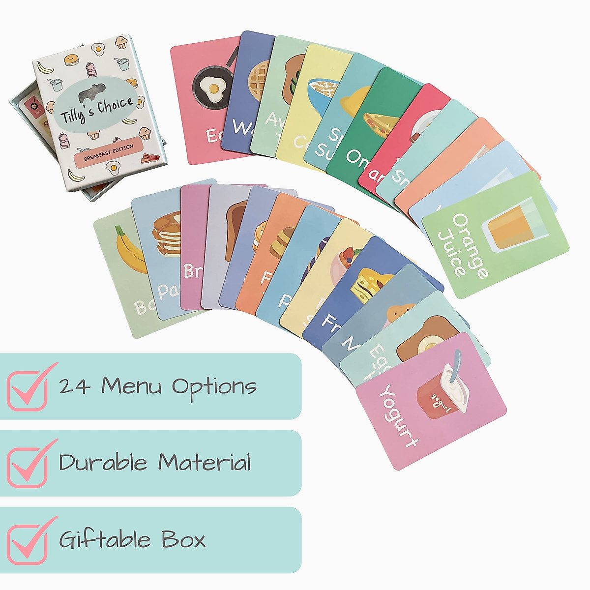 Tilly's Choice - Breakfast Edition Happy Mealtimes Through Choice | Picky Eaters Toddler Flash Cards 2-4 Mealtime Choice Cards Gift for New Parents Baby Shower Learning ABC Activity