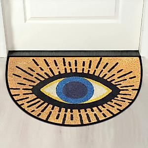 cfpolar Mandala Half Round Doormat, Ethnic Flower Non-Slip Half Circle Area Rug, Washable Floor Mats Durable Runner Mat for Living Room Bedroom Kitchen Indoor Home & Winter Decor -Purple