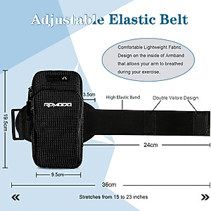 RDMODO Running Armband Phone Holder, Water Resistant Arm Bands for iPhone Samsung LG Card Keys, 2 Pockets Plus Size Elastic Band Phone Pouch for Running Exercise Gym Walking Women Men Under 7.5 Inch