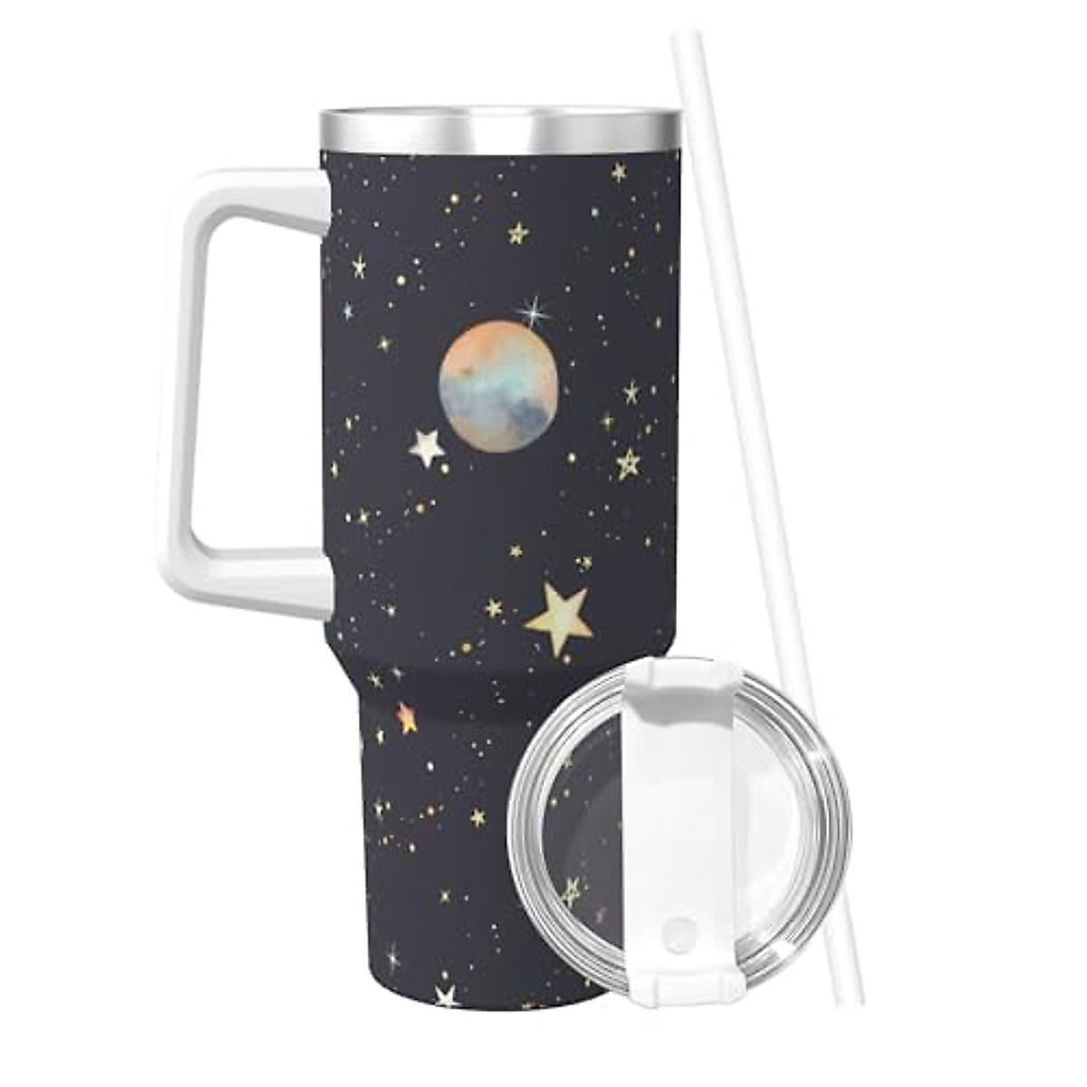 HULIBIN Galaxy.. Print Double Deck Stainless Steel Travel Coffee Cup With Lid 40 Oz Ice Bully Cup
