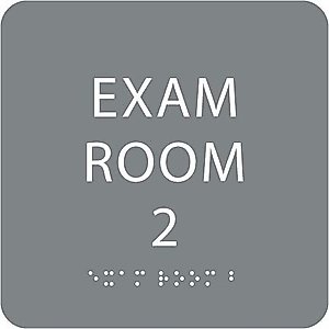 ADA CENTRAL SIGNS - 6" X6" Exam Room 2 Sign - ADA Compliant Tactile Graphics Grade 2 Braille Text Acrylic Wall Signs - Educational Institution Directional Assistance Test Center Door Sign for Schools