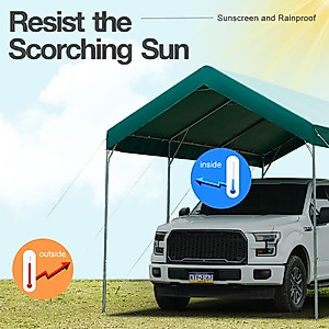 FINFREE 10 x 20 ft Heavy Duty Carport Car Canopy, Garage Shelter for Outdoor Party, Birthday, Garden, Boat, Adjustable Height from 9.5 ft to 11 ft,Green