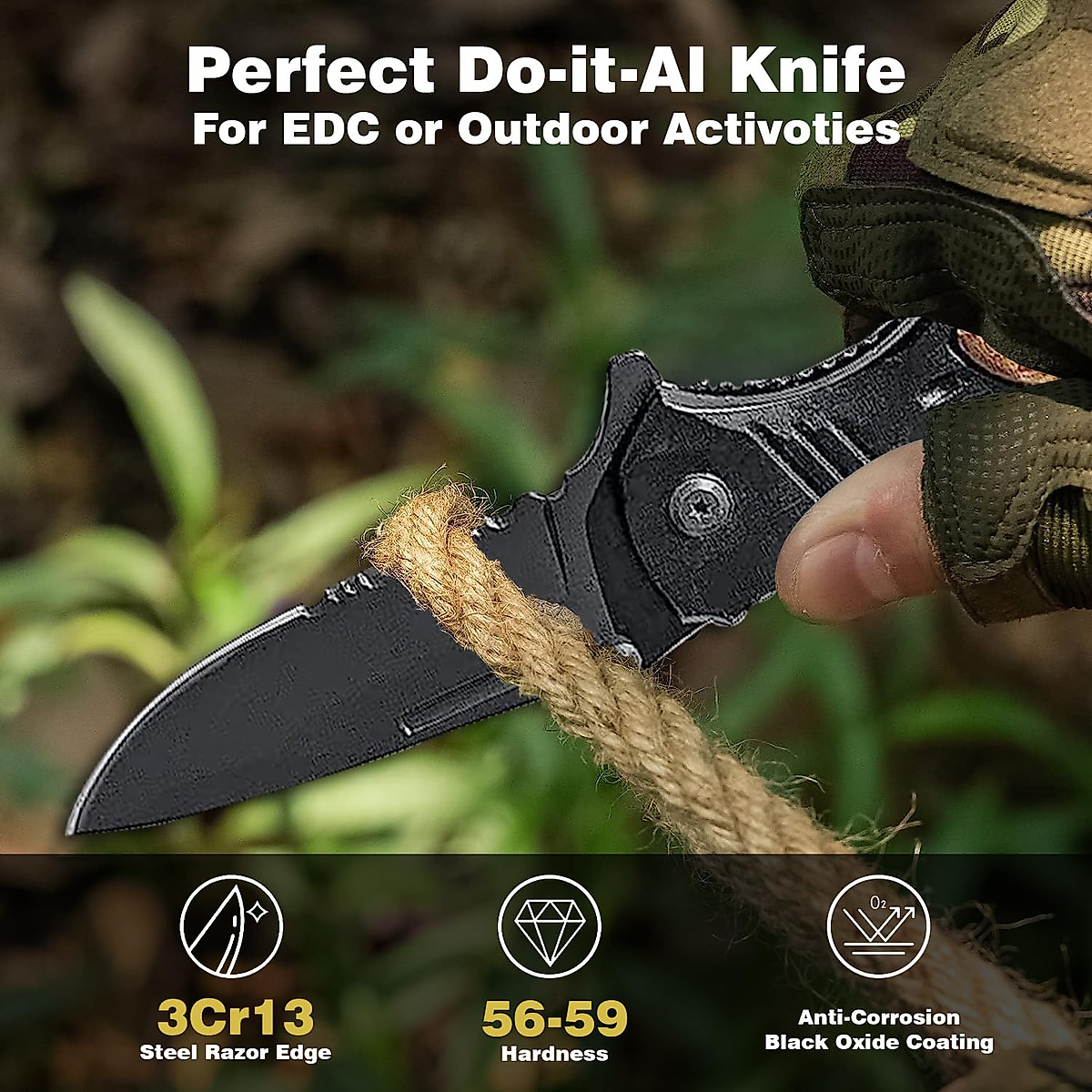 Krezy Case Personalized Knife For Men Engraved, Custom Pocket Knife With Wood Box, Folding Knife For Men, Black 3 Mm Thick Stainless Steel Blade Pocket Knife, Gift For Him