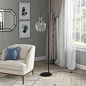 Henn&Hart Arc Floor Lamp with Glass Shade in Blackened Bronze/Seeded, Floor Lamp for Home Office, Bedroom, Living Room