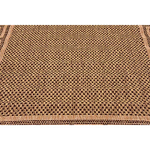 Unique Loom Outdoor Border Collection Area Rug - Greek Key (5' 4" Square, Brown/ Light Brown)
