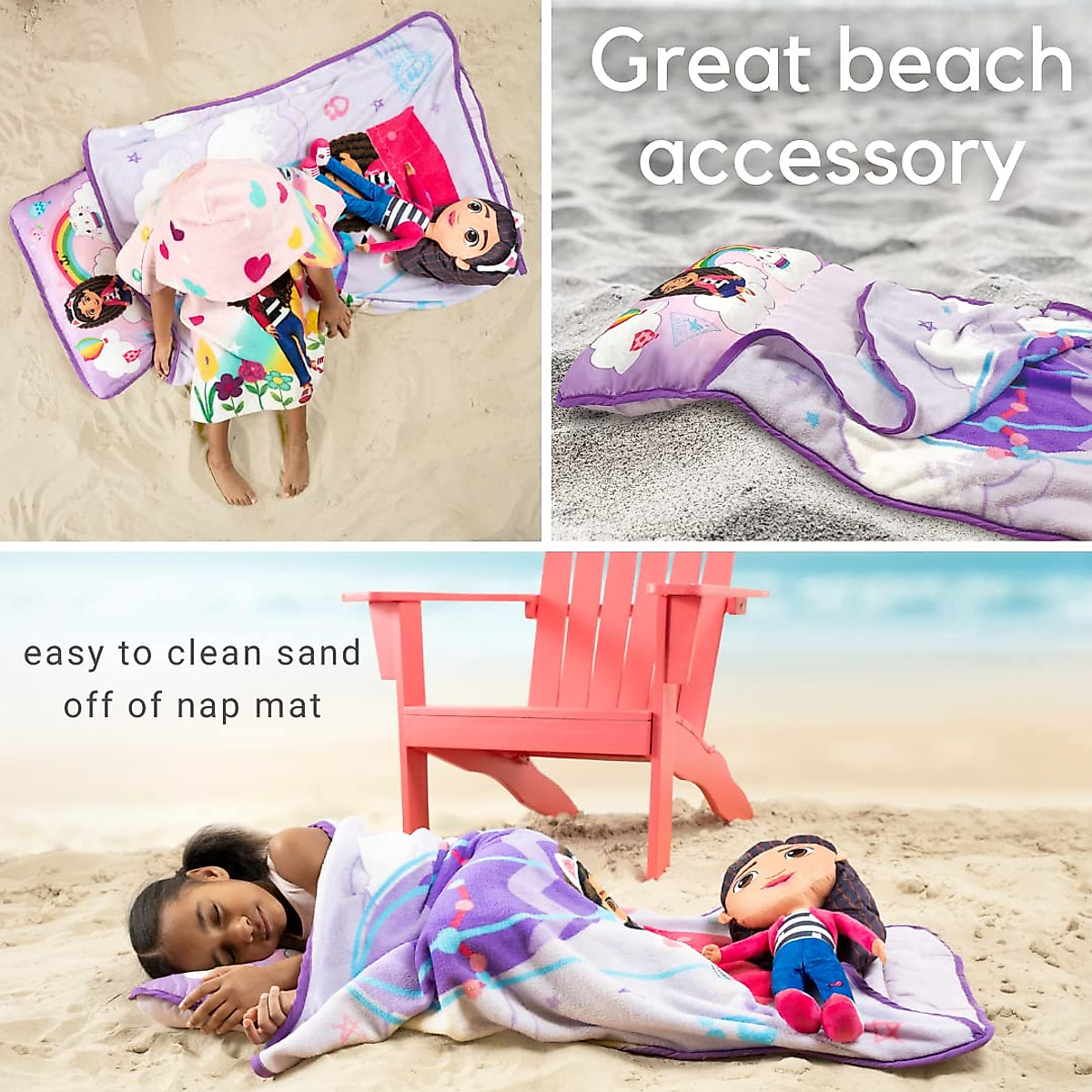 DreamWorks Gabby's Dollhouse 24"(W) X 45"(L) Soft Toddler Nap Mat with Pillow and Blanket Perfect for Preschool, Daycare, and Travel (100% Official Licensed Product)