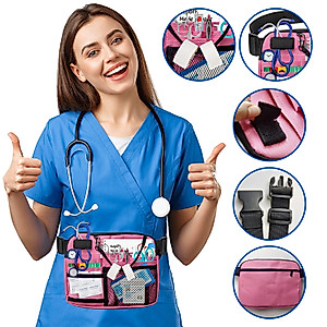 BOHEMIABY Professional Nurse Fanny Pack With Stethoscope Holder, Vet Tech Fanny Pack, Utility Storage for Bandage Scissors and Emergency Supplies Medical Bag, Nurse and Student Use(Pink)