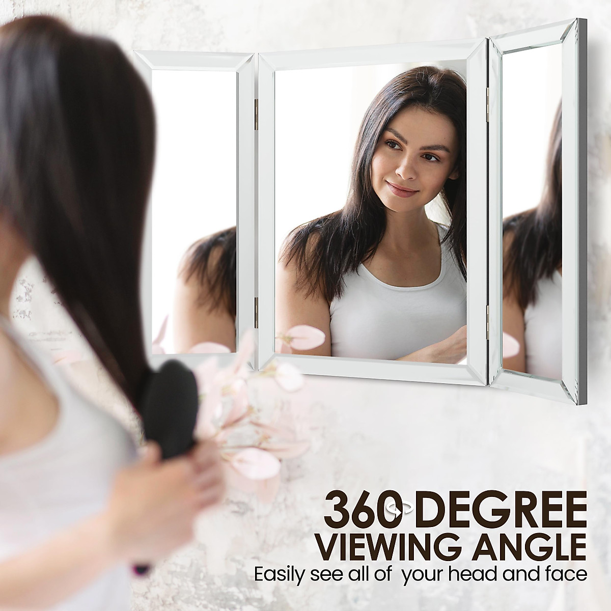 3 Way Mirror, Trifold Mirror, Trifold Vanity Mirrors, Three Way Folding, Tri Fold, For Braiding Hair, 3way, 3 Sided, Three Panel, Triple, Tabletop, Bathroom, Bedroom, Makeup, 360, 28 x 40 Inch