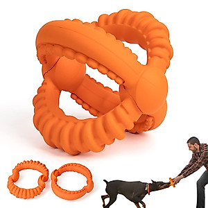 IFurffy Interactive Dog Toys, Dog Chew Toys with 2 Rings for Large Breed, Detachable Dog Tug Toy with Nature Rubber for Teeth Cleaning and Fetch Training