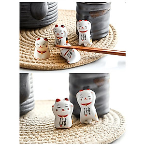 TRUEGOOD Cute Cat Chopsticks Rest Dinner Spoon Stand Knife Fork Holder, Valentine's Day present (5pcs White)
