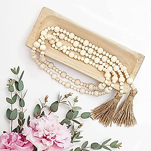 Warm Toast Designs - Wooden Dough Bowl with Stylish Wooden Bead Garland - Dough Bowls for Decor - Wooden Bowls for Decor Make a Beautiful Addition to your Home