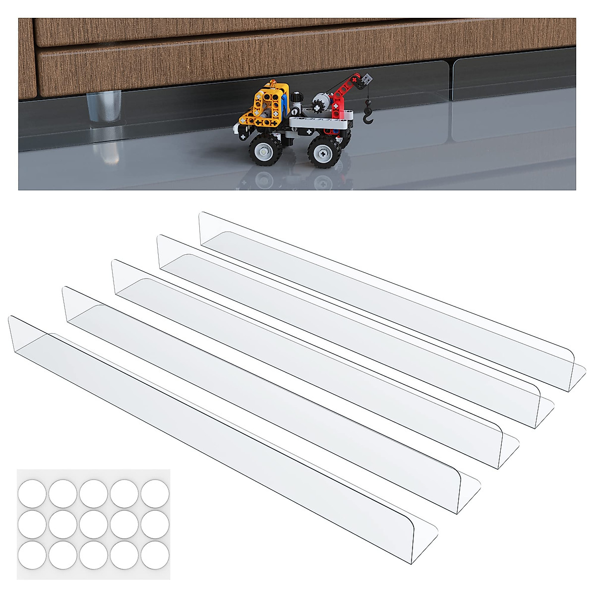 Weekinend Under Couch Blocker,Under Bed Blocker for Pets,Adjustable Clear Toy Blocker for Furniture with Strong Adhesive,Stop Things Going to Under Furniture(5pack 1.6'' H 16" L)