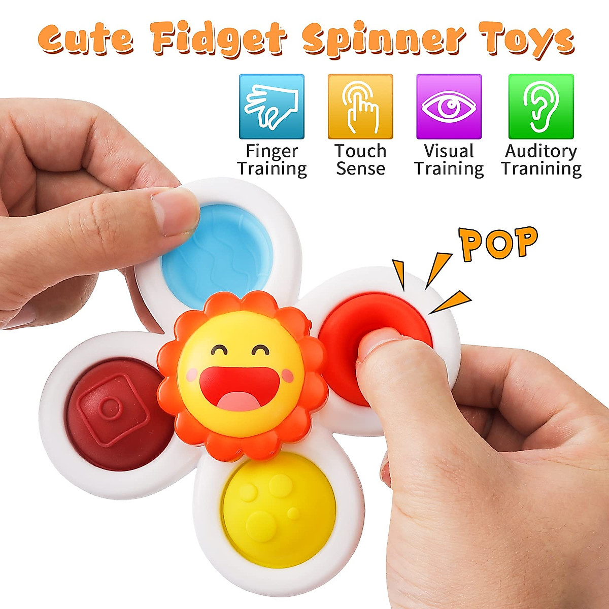 FPVERA Suction Cup Spinner Toys - Baby Bath Toys with Suction Cup Silicone Flipping Board, Baby Sensory Spinner Toy Release Stress and Anxiety Kids Travel Toys Gifts for Toddler Boy Girl, 4PCS