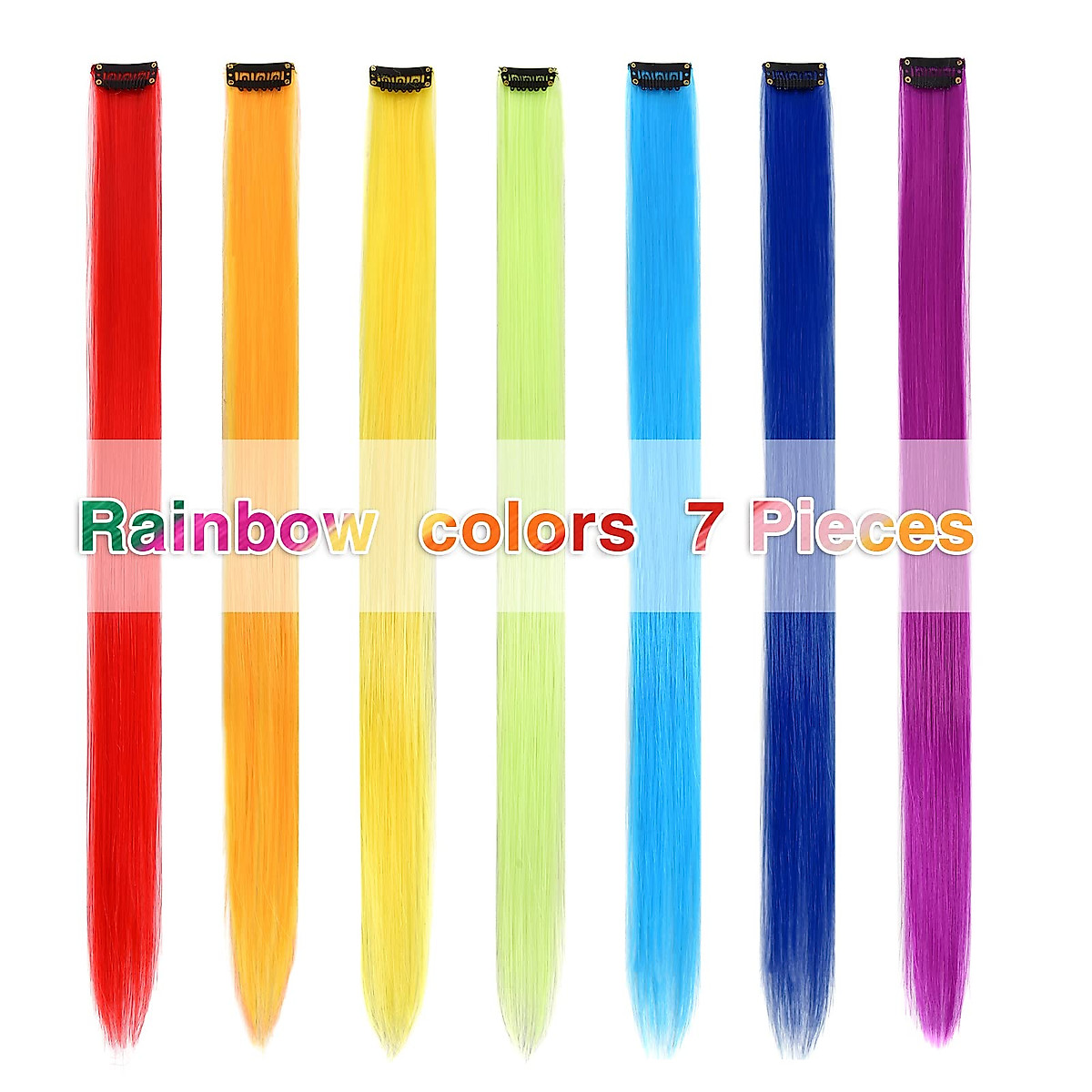 7 Pcs Colored Clip In Hair Extensions 20 Inches Multi-Colors Straight Hair Clip In Synthetic Hair Extensions For Women Girls Kids Gift Synthetic Hairpieces Can Be Hot Water Curl (20 Inch, 7 colors)