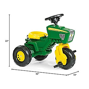 Rolly Toys John Deere 3-Wheel Trac with Trailer Ride On, Green/Yellow (52769)