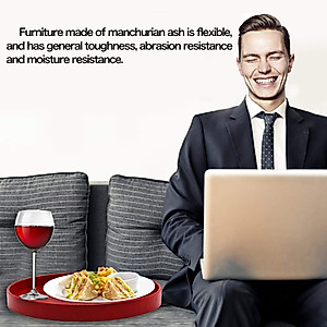 Round Solid Wood Serving Tray, Non-Slip Tea Coffee Snack Plate Food Meals Serving Tray with Raised Edges for Home Kitchen Restaurant(8.2inch,Red)