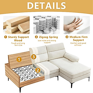 Ihanherry 85” Convertible Sectional Sofa Couch, 3 Seat Sofa for Living Room L-Shaped Modern Chenille Fabric Modular Sofa Reversible Wide Chaise & Fluffy Armrests for Apartment (Beige)