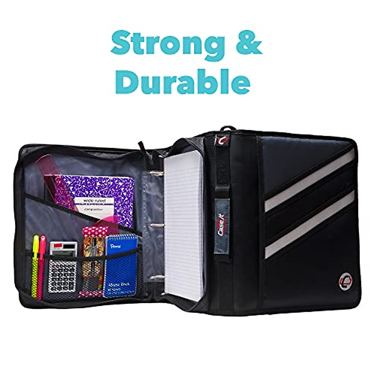 Case-it The Z Shape Zipper Binder - Two Binders in One - Double Sided 1.5 Inch D-Ring - Multiple Pockets - 500 Page Capacity - Comes with Shoulder Strap, Black Z-176