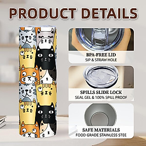 MoYueno Cat Mugs for Cat Lovers, Slim Kitty Tumbler with Lid & Straw & Brush, Kitty Coffee Mugs for Animal Lovers, Color Animal Tumbler 20 Oz