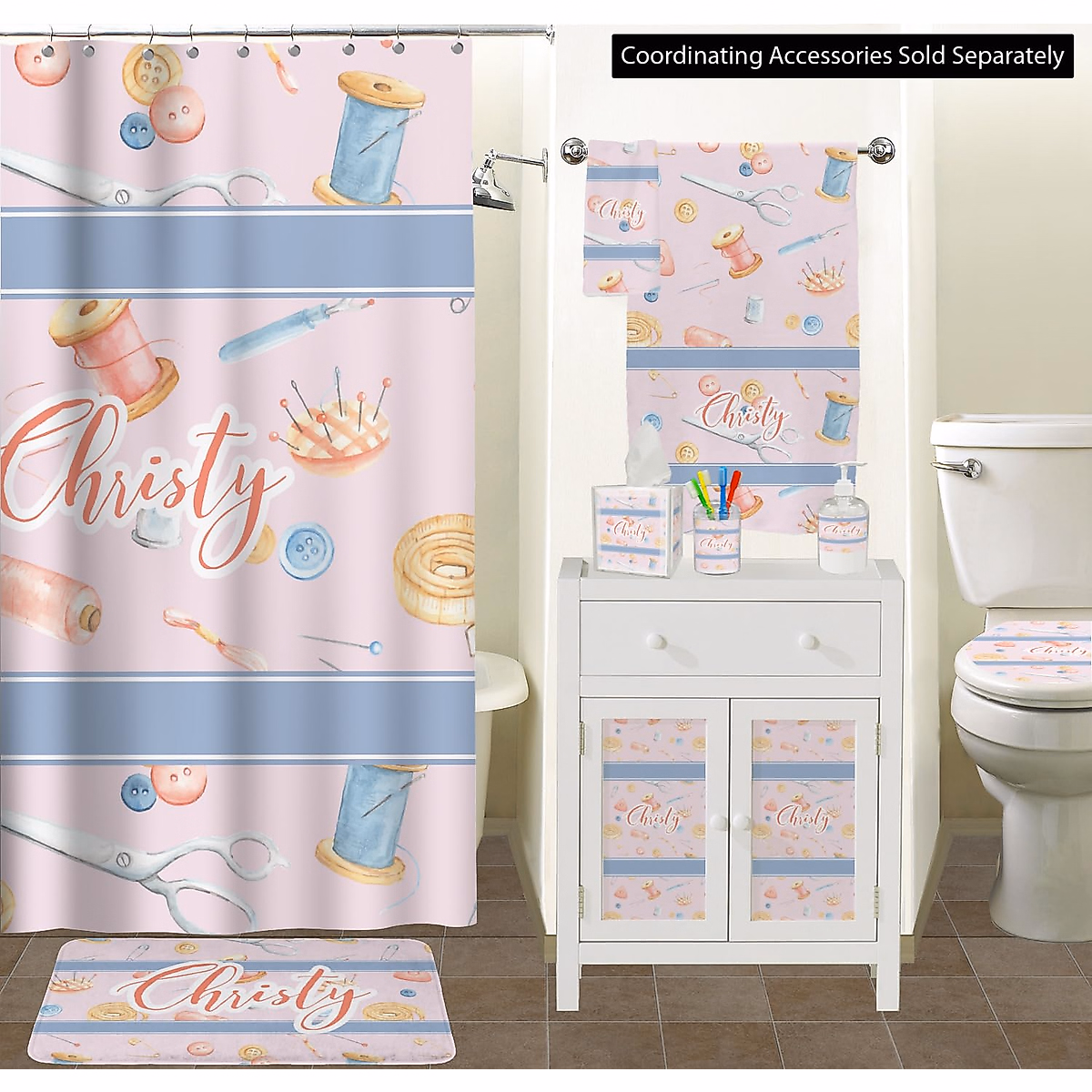 RNK Shops Personalized Sewing Time Waste Basket - Double Sided (White)