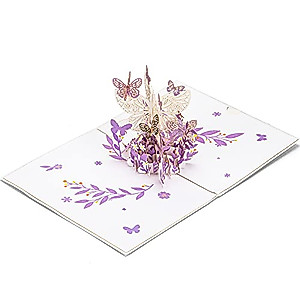 Bajayvovo Purple Butterfly Birthday Pop Up Card, Butterfly Flower 3D Greeting Card Butterfly Gift for Women Wife Girl Daughter, Mothers Day Thinking of You Anniversary, All Occasion