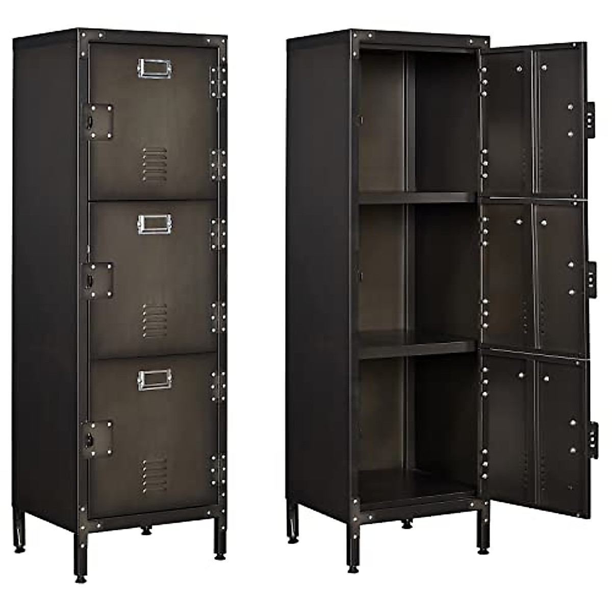 Yizosh Metal Locker with 3 Lockable Doors, Industrial Steel Storage Lockers for Employees - 47.3" Locker Storage Cabinets for School, Gym, Home, Office, Garage