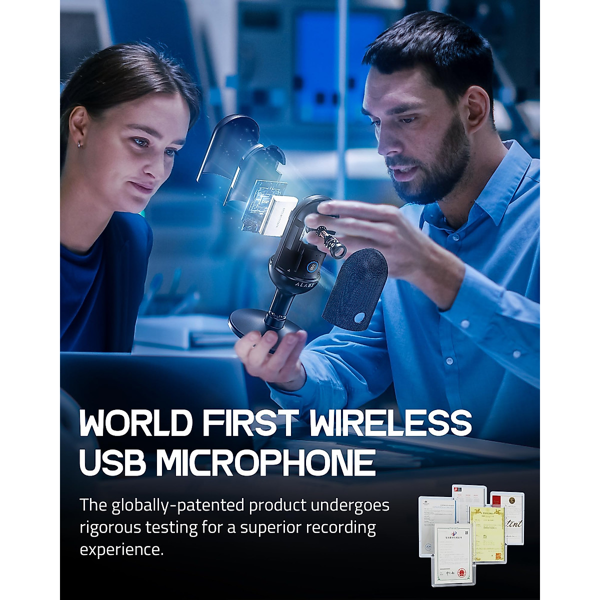 ALABS USB Wireless Cardioid Condenser Microphone for Podcast,Gaming and Home Office,100ft Signal Transmission Distance,Streaming Mic with LED Quick Mute Indicator and Noise Cancelling for PC,Mac