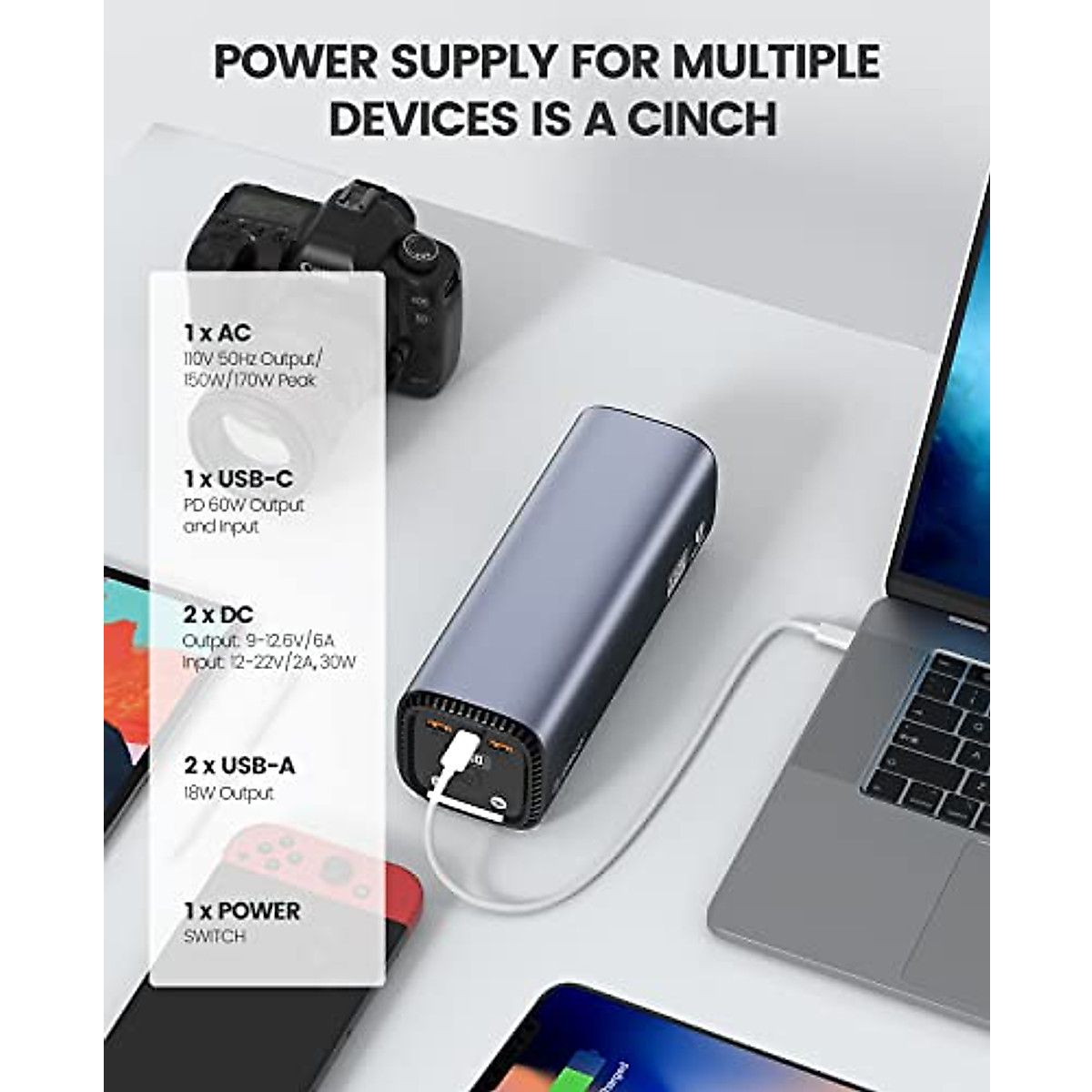 Portable Power Station, ORICO 144Wh Laptop Charger Outdoor Camping Solar Generator with 5 Outputs, 110V/150W AC Outlet(Peak 170W), Super Lightweight Backup Lithium Battery for CPAP, Emergency