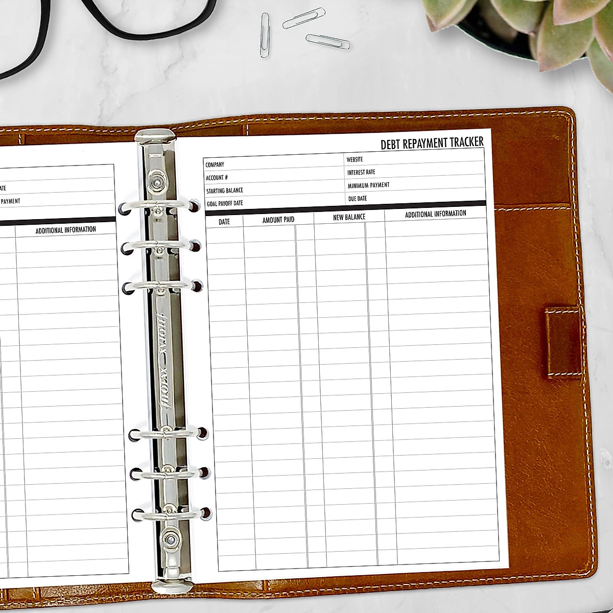 A5 Debt Repayment Planner Insert Refill, 5.83″ x 8.27″, Fits 6-Rings Binders - Filofax, LV GM, Moterm, Choice of Quantity