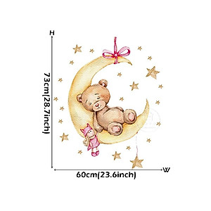 Teddy Bear with Stars Wall Stickers Vinyl Decal Baby Room Decor Nursery Interior Decoration Teddy Bear Wall Decals (Gold)