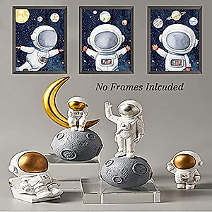 RUIYAN 6 Pieces Funny Inspirational Cartoon Outer Space Astronaut Planet Wall Art, Explore Dream Discover Art for Boys,(8*10inch)Perfect Nursery Playroom Classroom or Children Room Decor