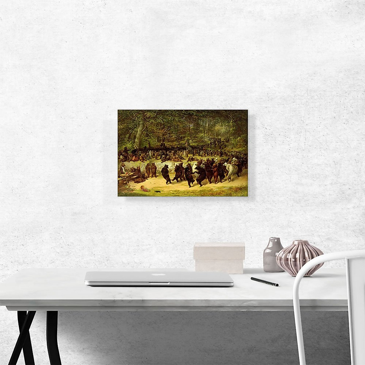 ARTCANVAS The Bear Dance 1850 Canvas Art Print Stretched Framed Painting Picture Poster Giclee Wall Decor by William Holbrook Beard - 18" x 12" (0.75" Deep)