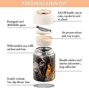 Dog Wall Art Yellow Kids Womens Lunch Insulated Jar with Spoon 17oz/500ml Kids Lunch Container Stainless Steel Vacuum Portable Thermo Container for Keep Warm Food