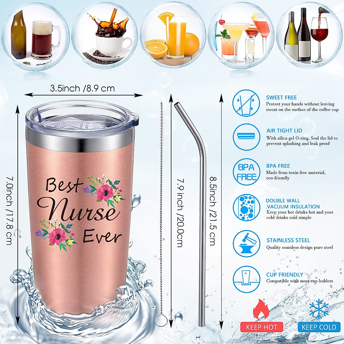 Skylety 3 Pcs Funny Nurse Gifts Set for women Including 20oz Tumbler Mug Nurse Crew Sock Nurses Keychain Nurse Practitioner gift for Nurse Graduation Birthday