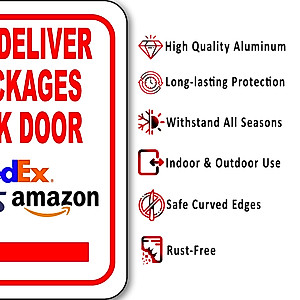 Please Deliver All Packages to Back Door Left Arrow Aluminum Composite Sign Delivery Instructions for My Packages from Amazon, FedEx, USPS, UPS - Indoor Outdoor Signs for Home - 8.5"x10"