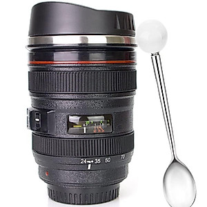 Yepteeps Coffee Mug, Camera Lens Travel Thermos, Stainless Steel Insulated Cup with Easy Clean Lid (Leak Proof)