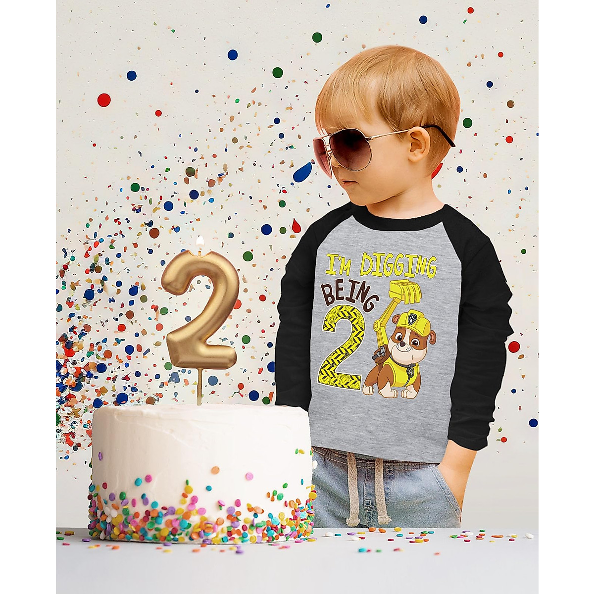 Rubble Digging Being 2 Paw Patrol 2nd Birthday Shirt Boy Toddler Kids Raglan 2T Dark Gray