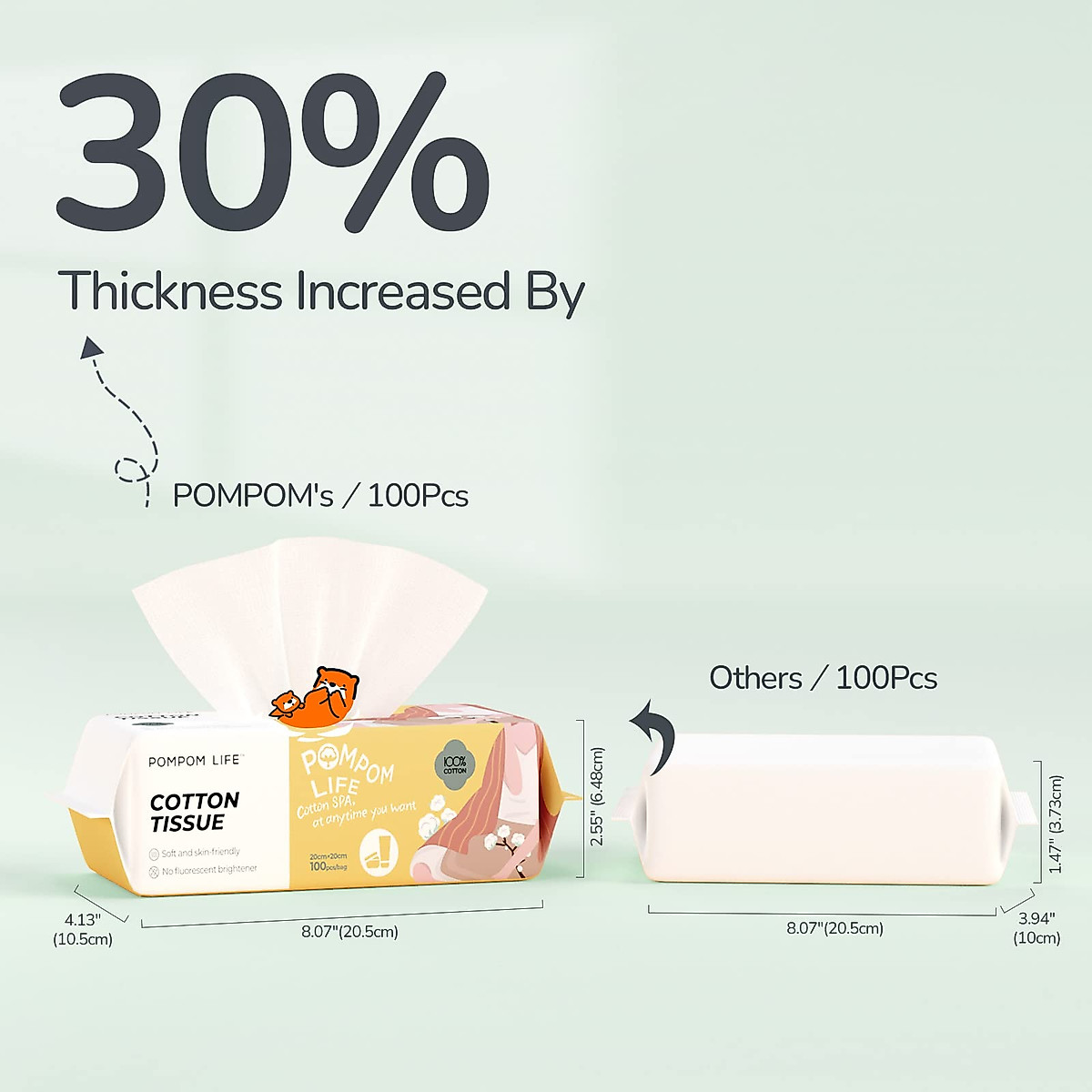 POMPOM LIFE Disposable Face Towel, Ultra Soft Thick Wash Cloths for Adults and Baby, 100% Cotton Dry Wipes for Washing and Drying, 100 Count Facial Tissue for Cleansing, Skincare, Makeup Remover