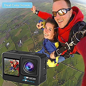 Xile Action Camera 4K WiFi Waterproof Camera 4*Zoom Dual Screen 131FT(40m) Waterproof Underwater Camera with 2X 1350mAh Batteries and Multifunctional Accessories Package Action Camera (4K+Dual Screen)