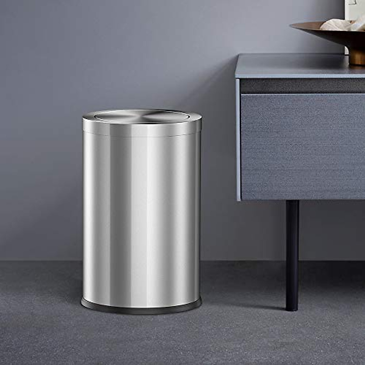 Trash Can with Flipping Lid, 9 L,Trash can with lid，Stainless Steel Trash can,Bathroom Garbage can.Bathroom.Kitchen. Metallic Sliver
