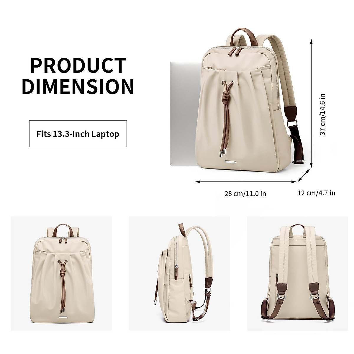 GOLF SUPAGS Stylish Laptop Backpack for Women Water Resistant Slim Computer Bags Fits 14 Inch Notebook (Black)