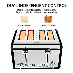 Gohyo 4 Slice Toaster 100% Stainless Steel with Wide Slots & Removable Crumb Tray for Bread & Bagels（4 Slice,Black）